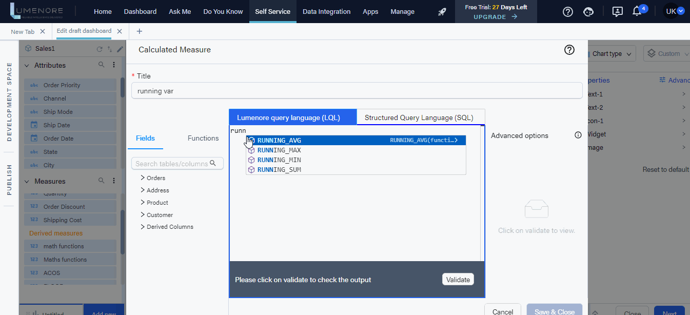 Running aggregate function - Lumenore Knowledge Base