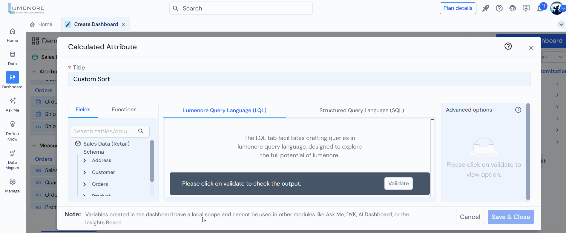 Custom function - Lumenore Knowledge Base