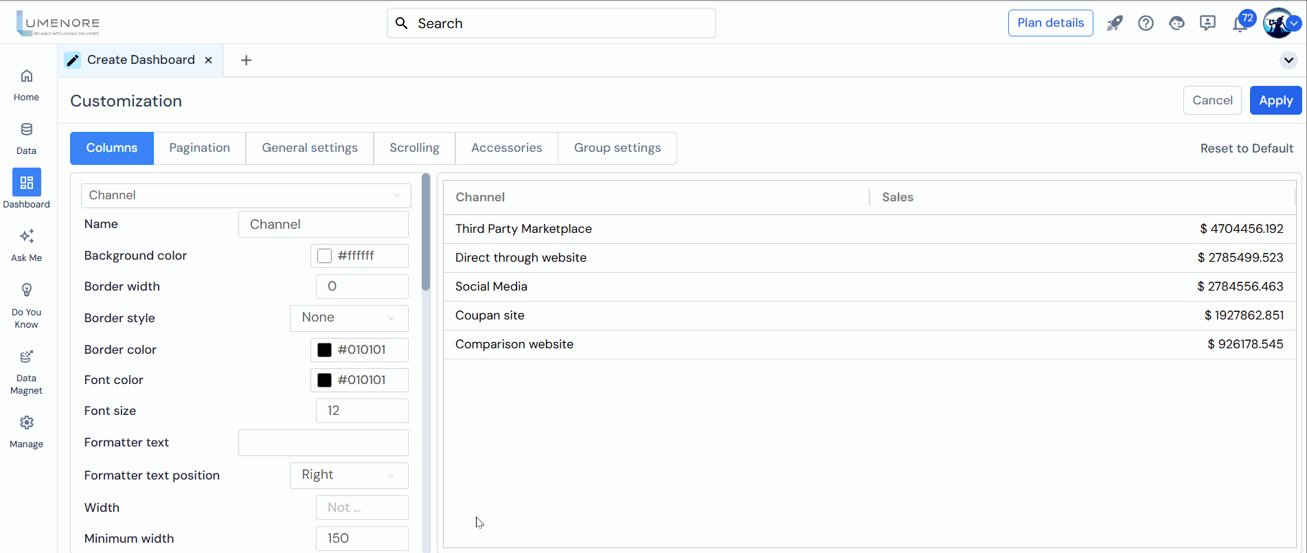 Table chart - Lumenore Knowledge Base