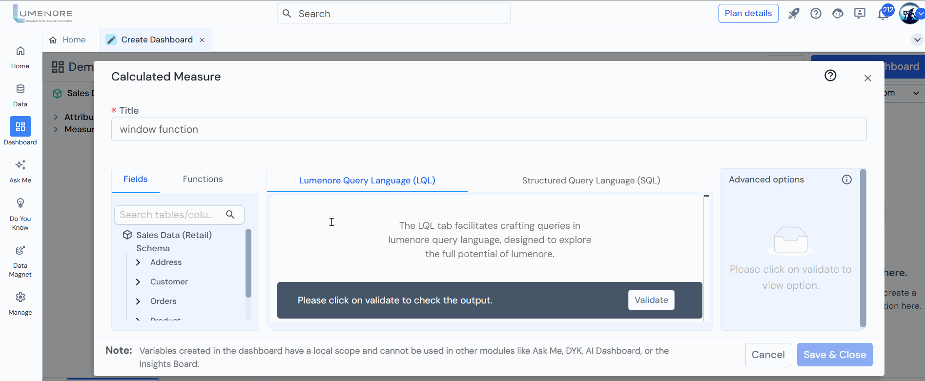 Window function - Lumenore Knowledge Base