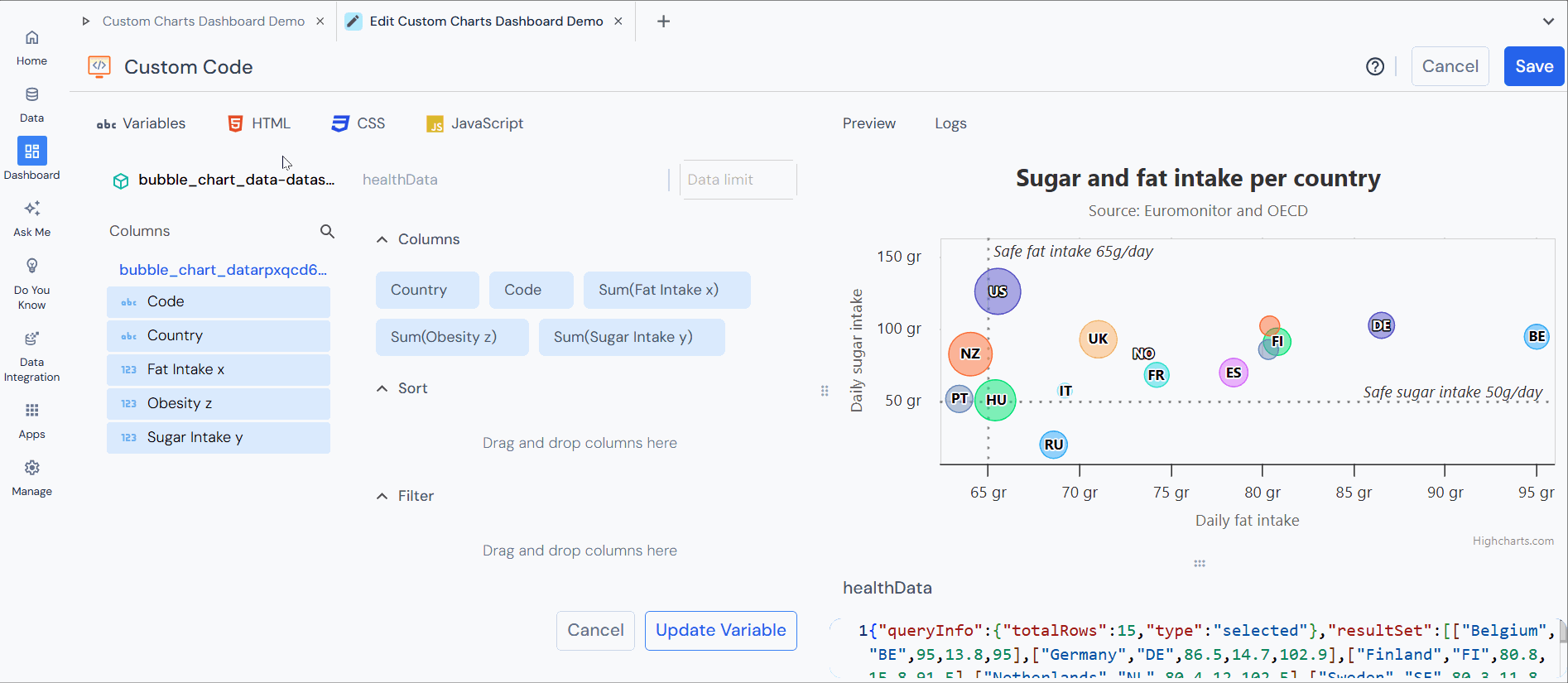 Create custom charts using code editor - Lumenore Knowledge Base